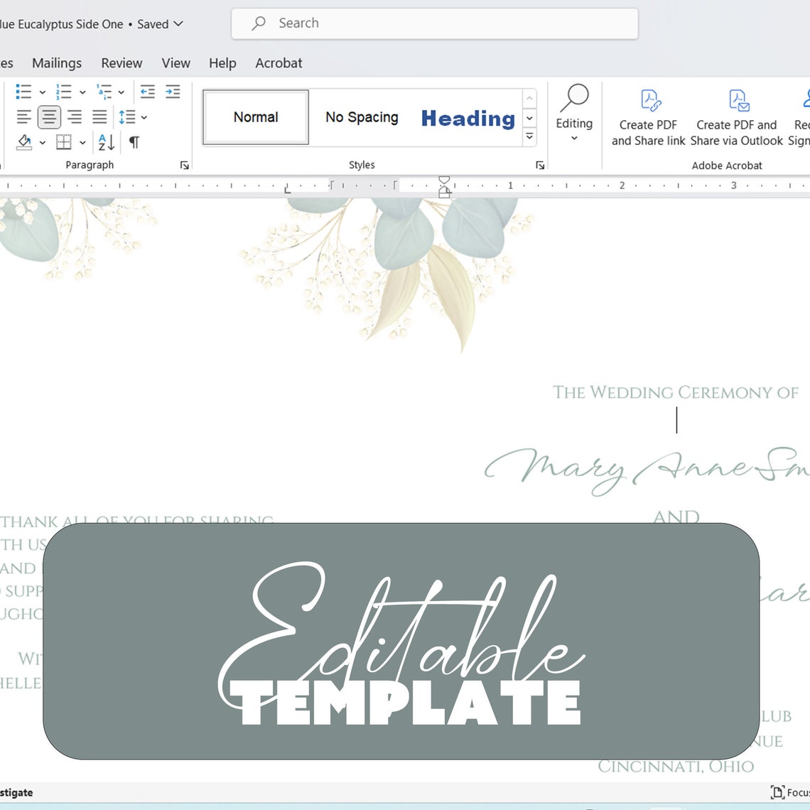 Wedding Program Editable Download, With Microsoft Word Template. With a ...