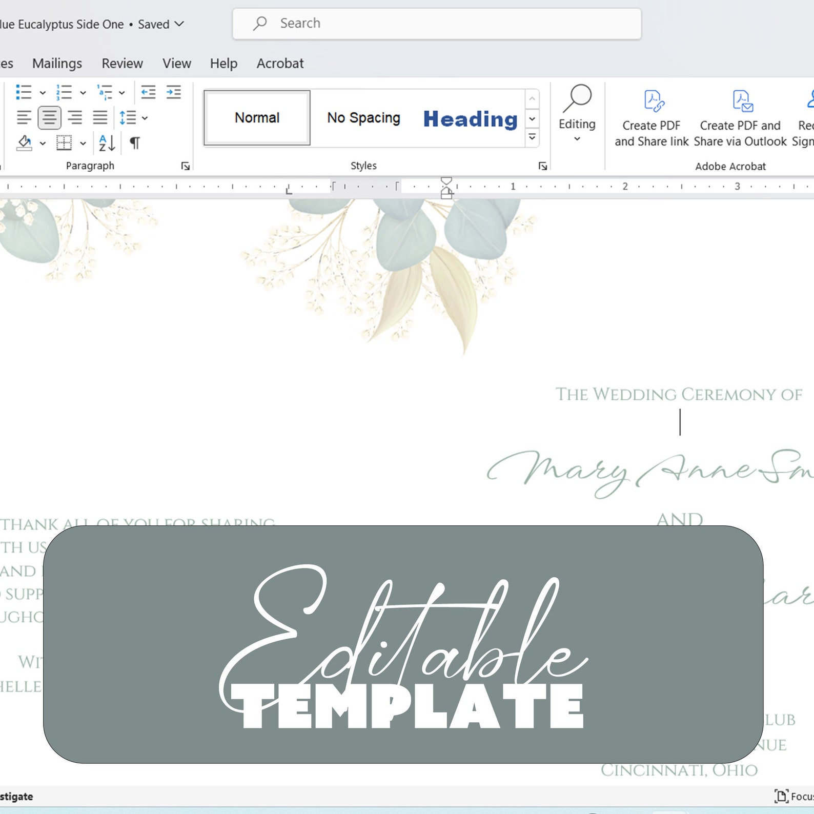 Wedding Program Editable Download, With Microsoft Word Template. With a ...