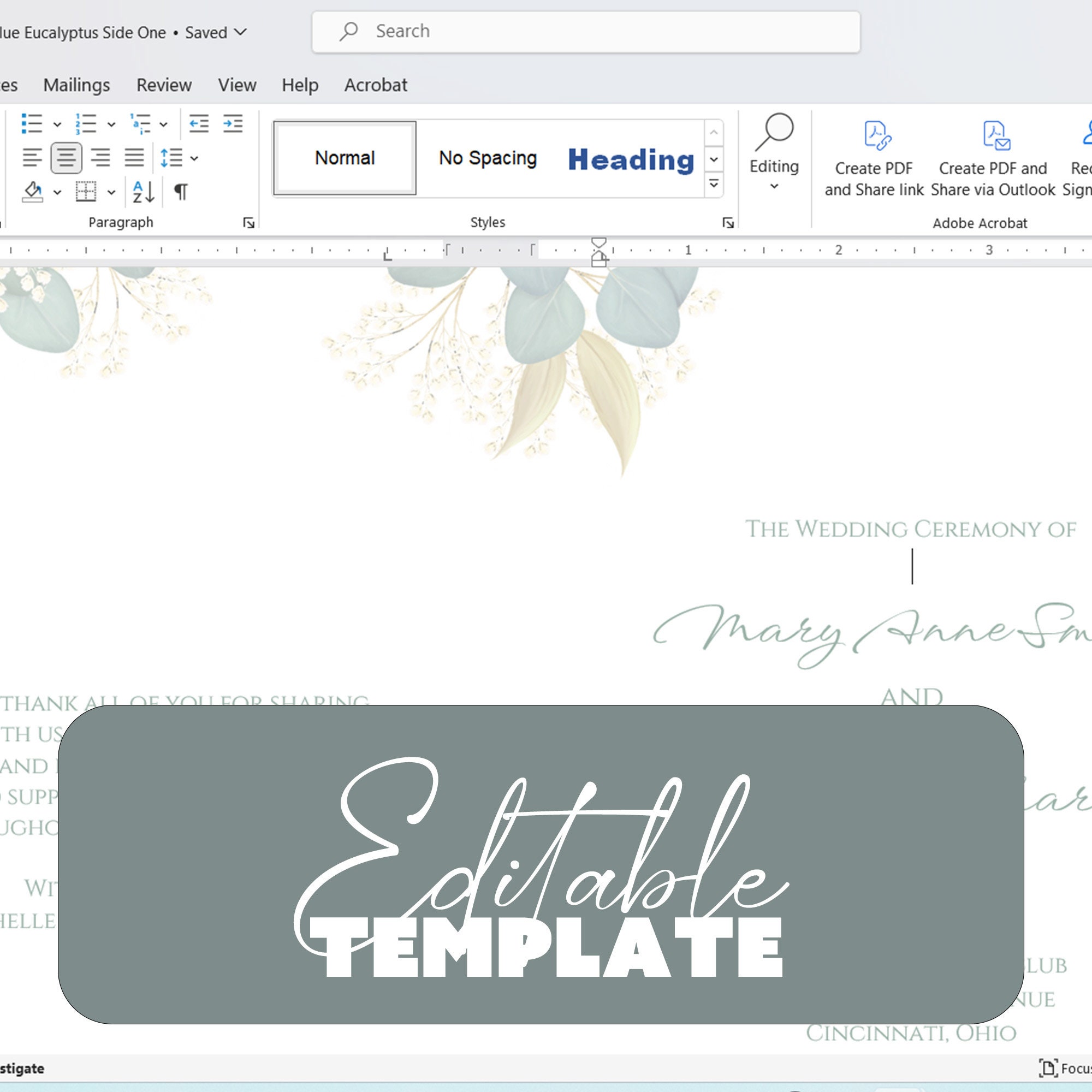 Wedding Program Editable Download, With Microsoft Word Template. With a ...
