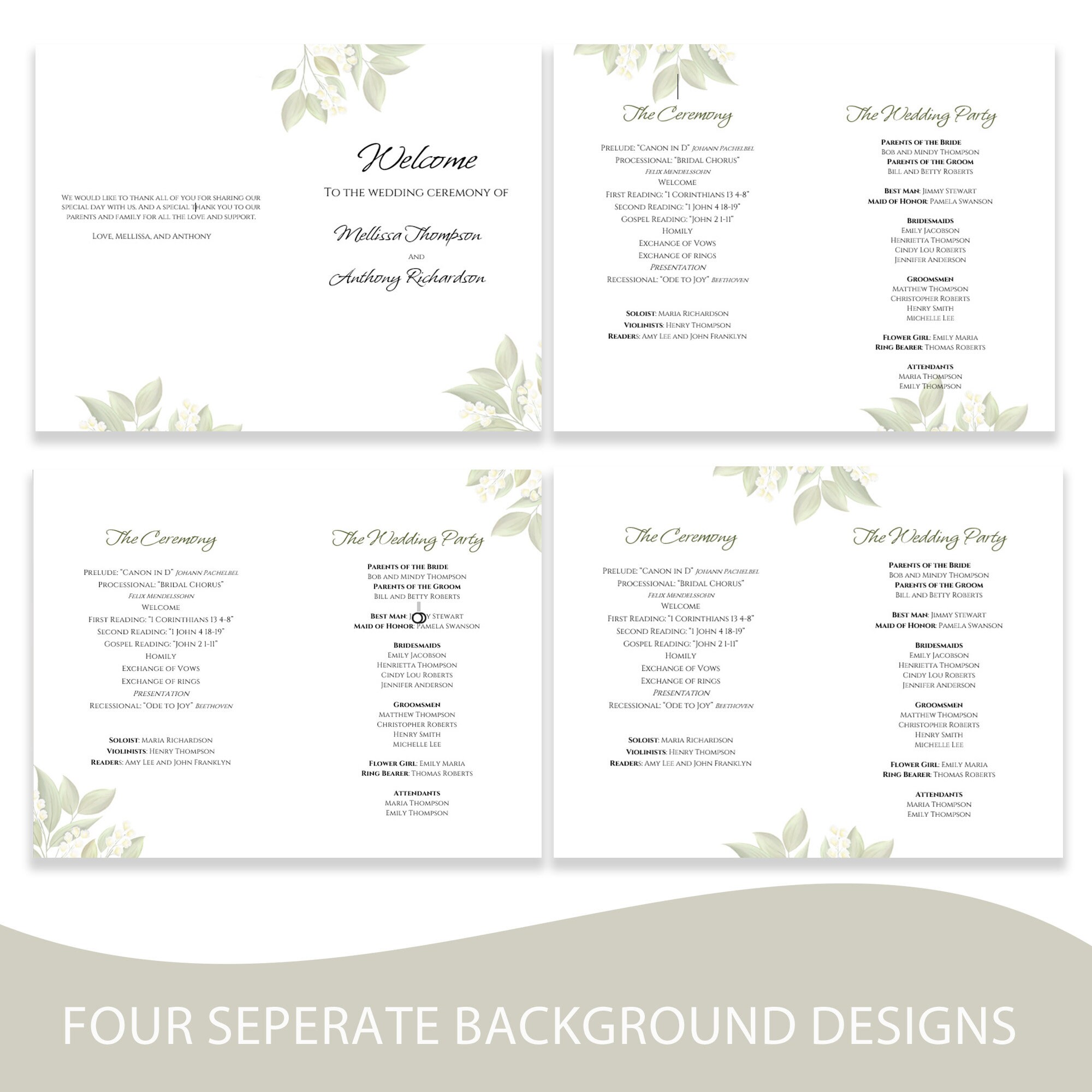 Wedding Program Editable Template Digital Download Bundle, Microsoft ...