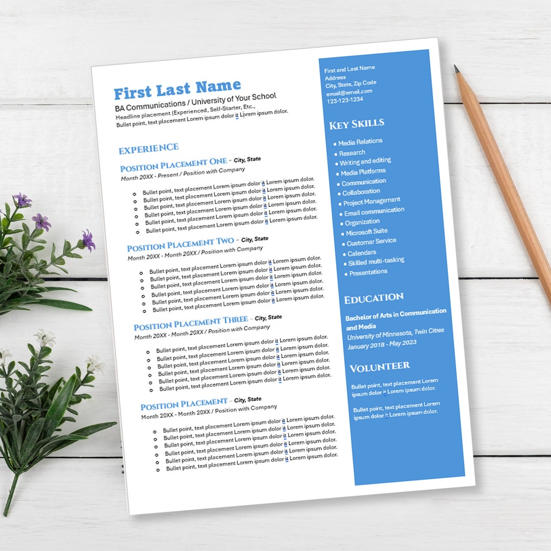 Resume Editable Template Microsoft Word Digital Download Basic Format ...