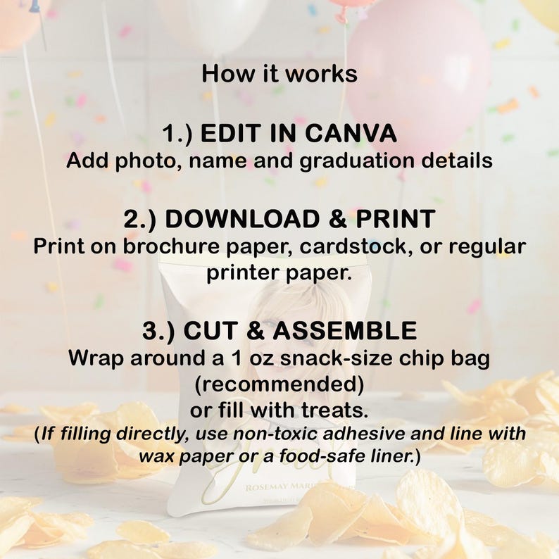 Editable Graduation Chip Bag Template, Class of 2026 Party Favor ...