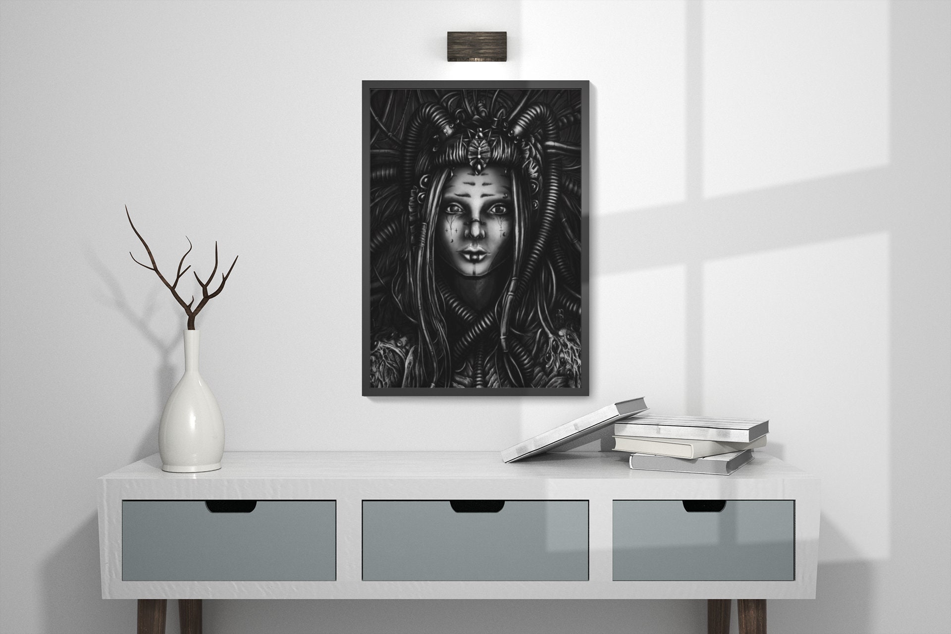 Sci-fi Art Print Dystopian Poster Giger Style Wall Art Original Artwork ...