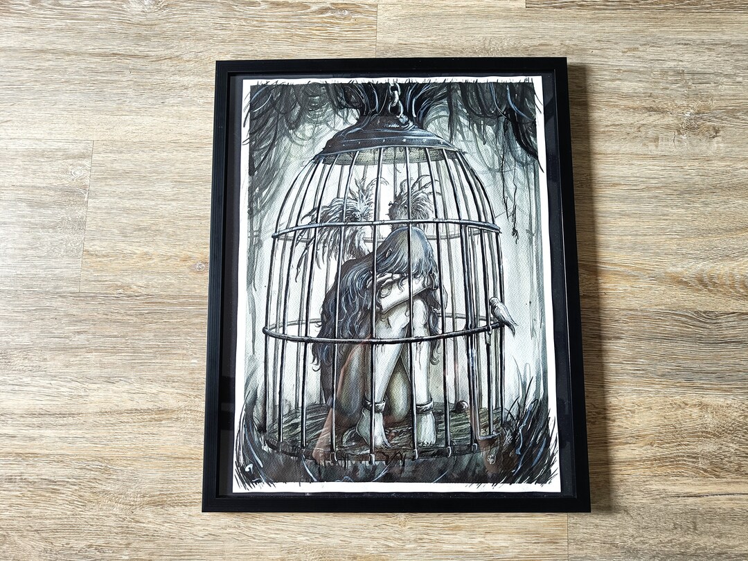Caged Angel Ink Painting Signed Original Artwork Angel Art Dark ...