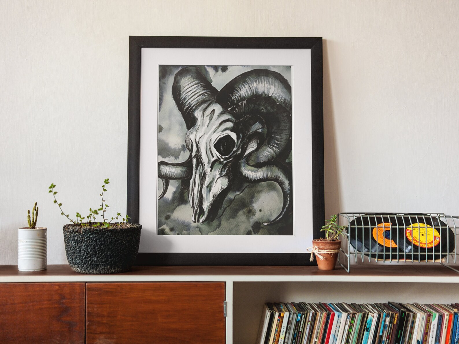 Dark Ram Skull Art Print - Gift for Horror Fans | Skeleton Wall Art ...
