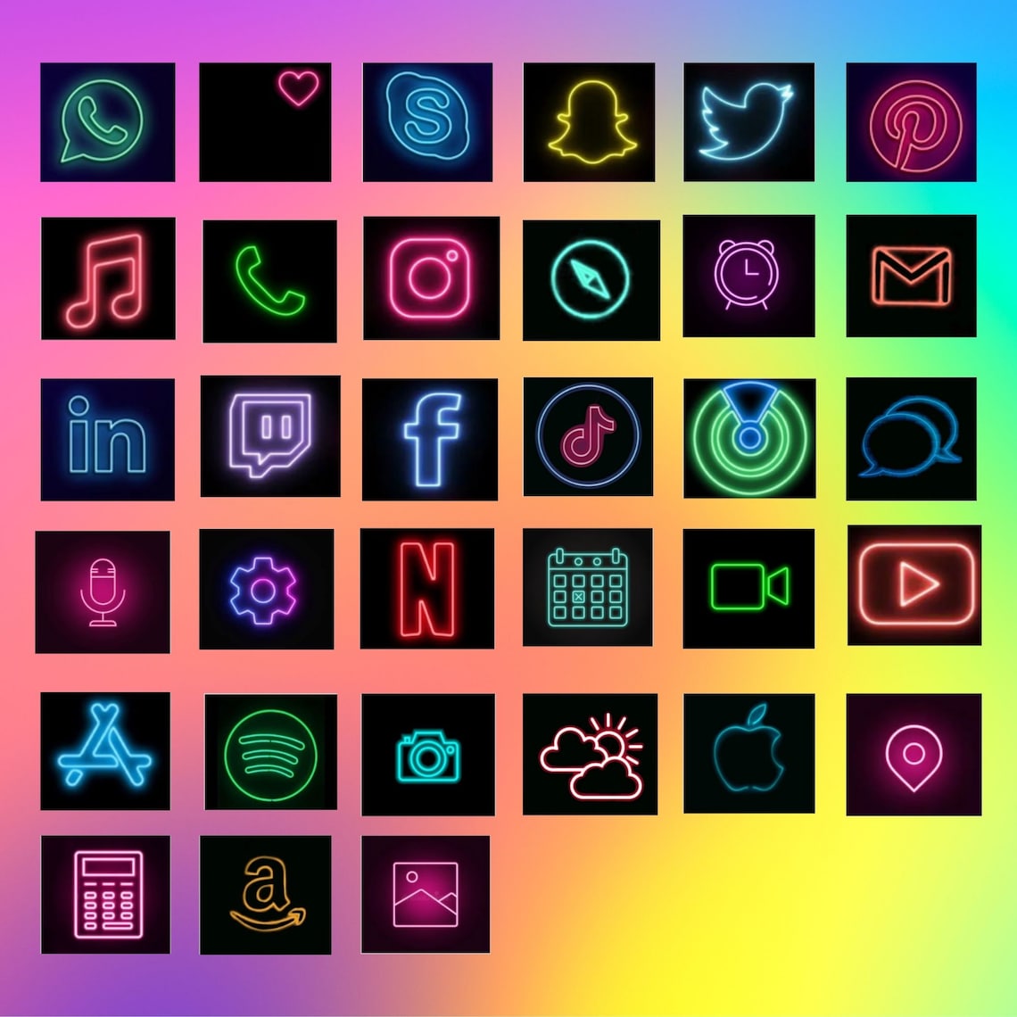 NEON AESTHETIC App Icons for iPhone Ios 14, 15, 16 With BONUS Widgets ...