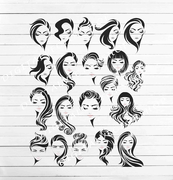 Woman Faces Bundle Clip Art File Png Ai Svg Dxf For Postcards Etsy