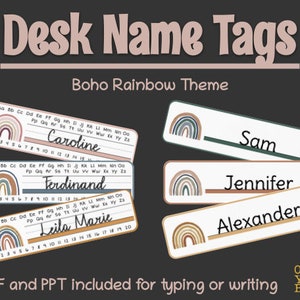 Boho Rainbow Desk Tags - Desk Name Tags - Elementary School Boho ...