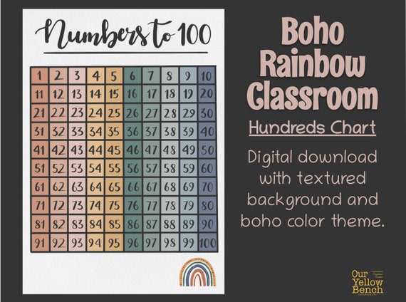 Boho Rainbow Classroom Hundreds Chart - Etsy