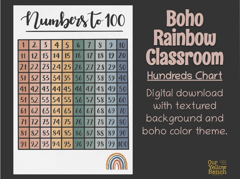 Boho Rainbow Classroom Hundreds Chart - Etsy