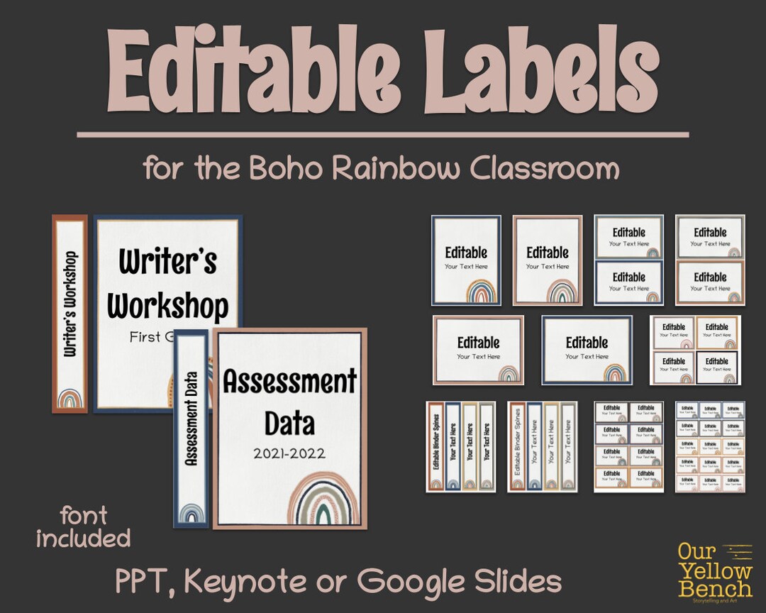 Boho Rainbow Editable Classroom Labels - Etsy