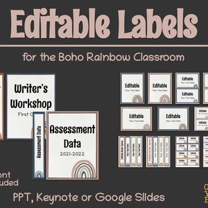 Boho Rainbow Editable Classroom Labels - Etsy