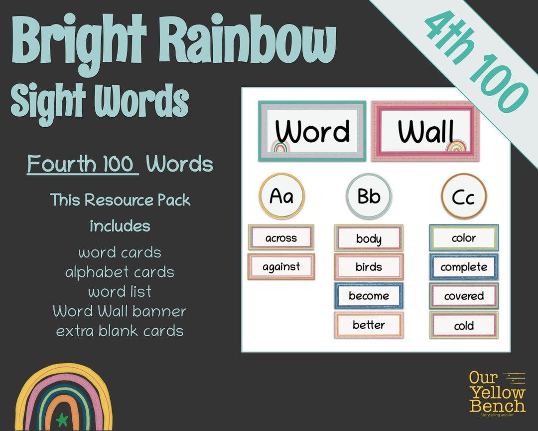 Bright Rainbow Sight Words Fourth 100 Classroom Word Wall - Etsy