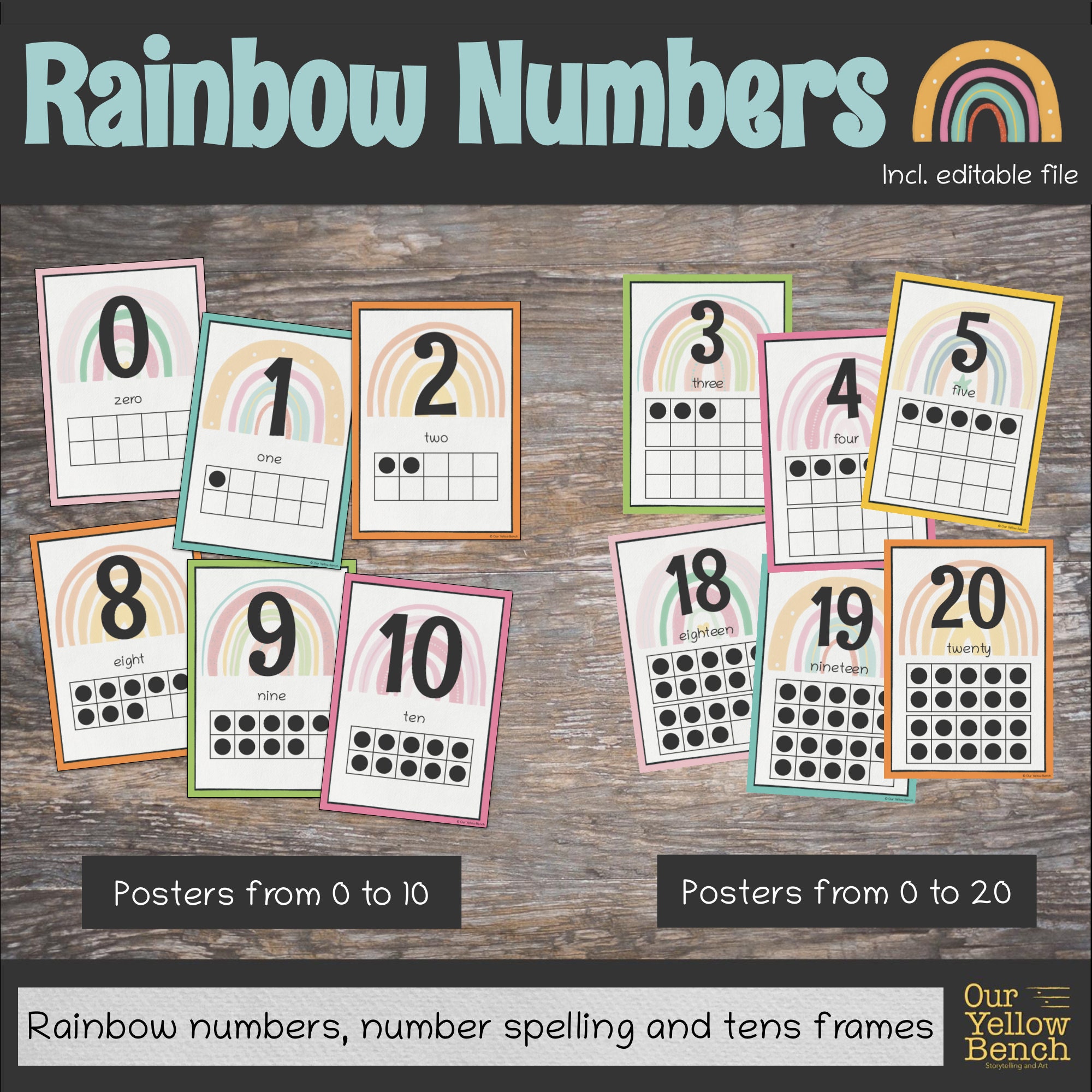 Bright Numbers With Tens Frames 0-10 and 0-20 - Etsy