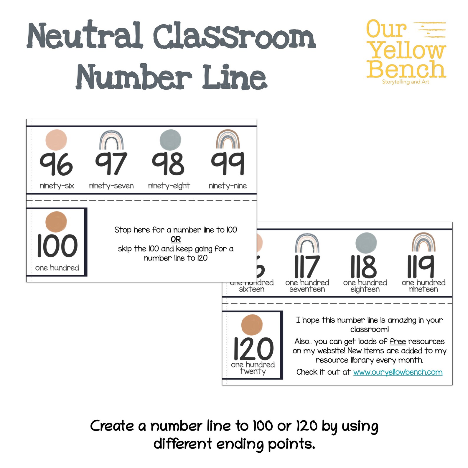 Neutral Classroom Number Line | 0-100 and 0-120 - Etsy