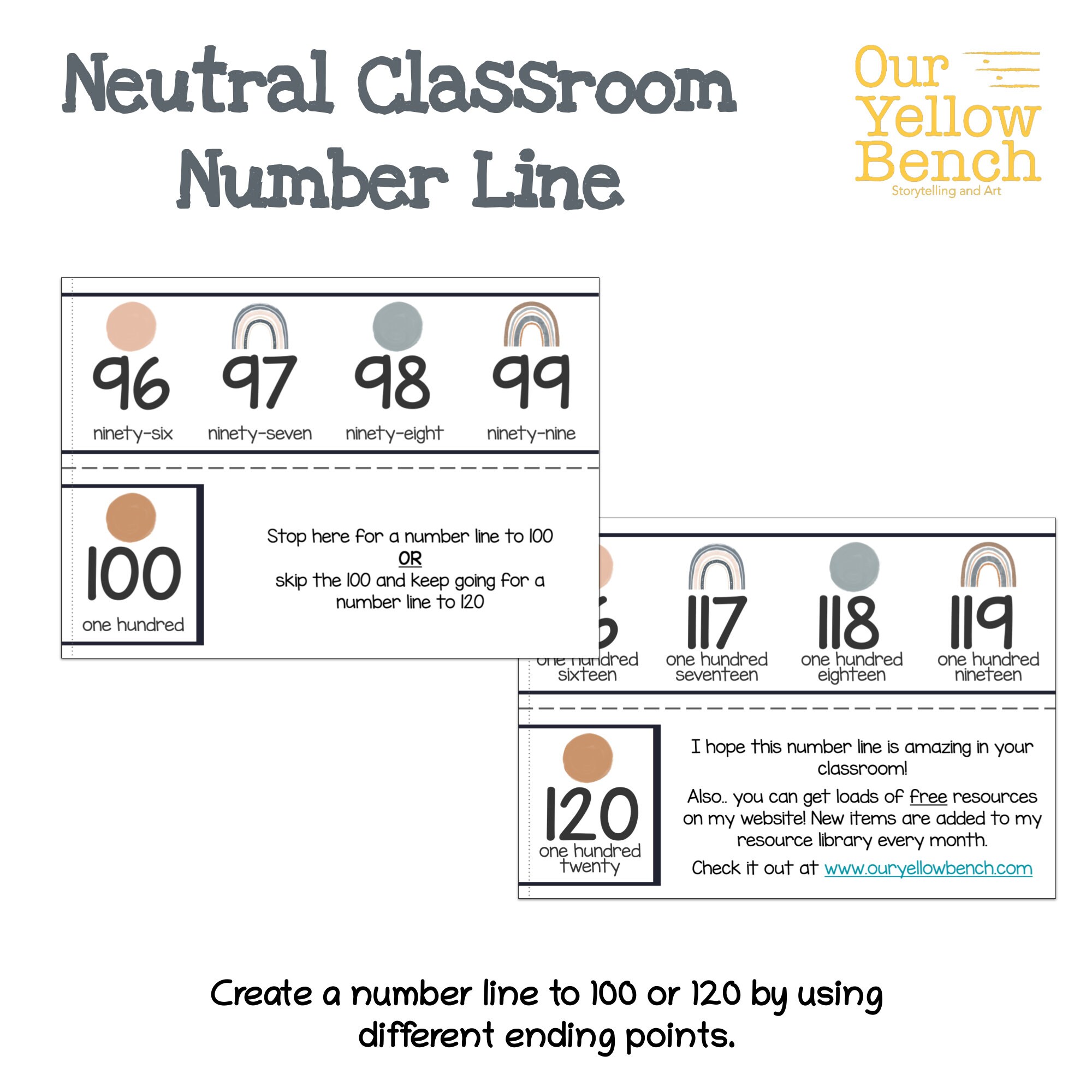 Neutral Classroom Number Line | 0-100 and 0-120 - Etsy