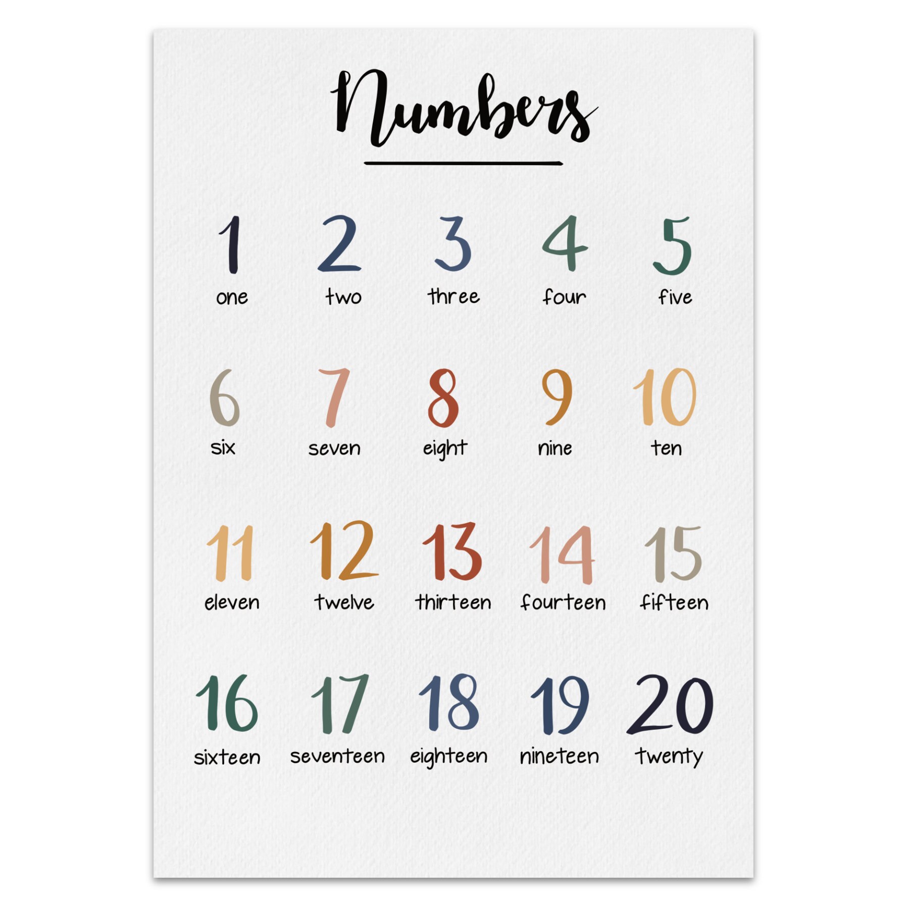 Boho Rainbow Numbers to 20 | Etsy