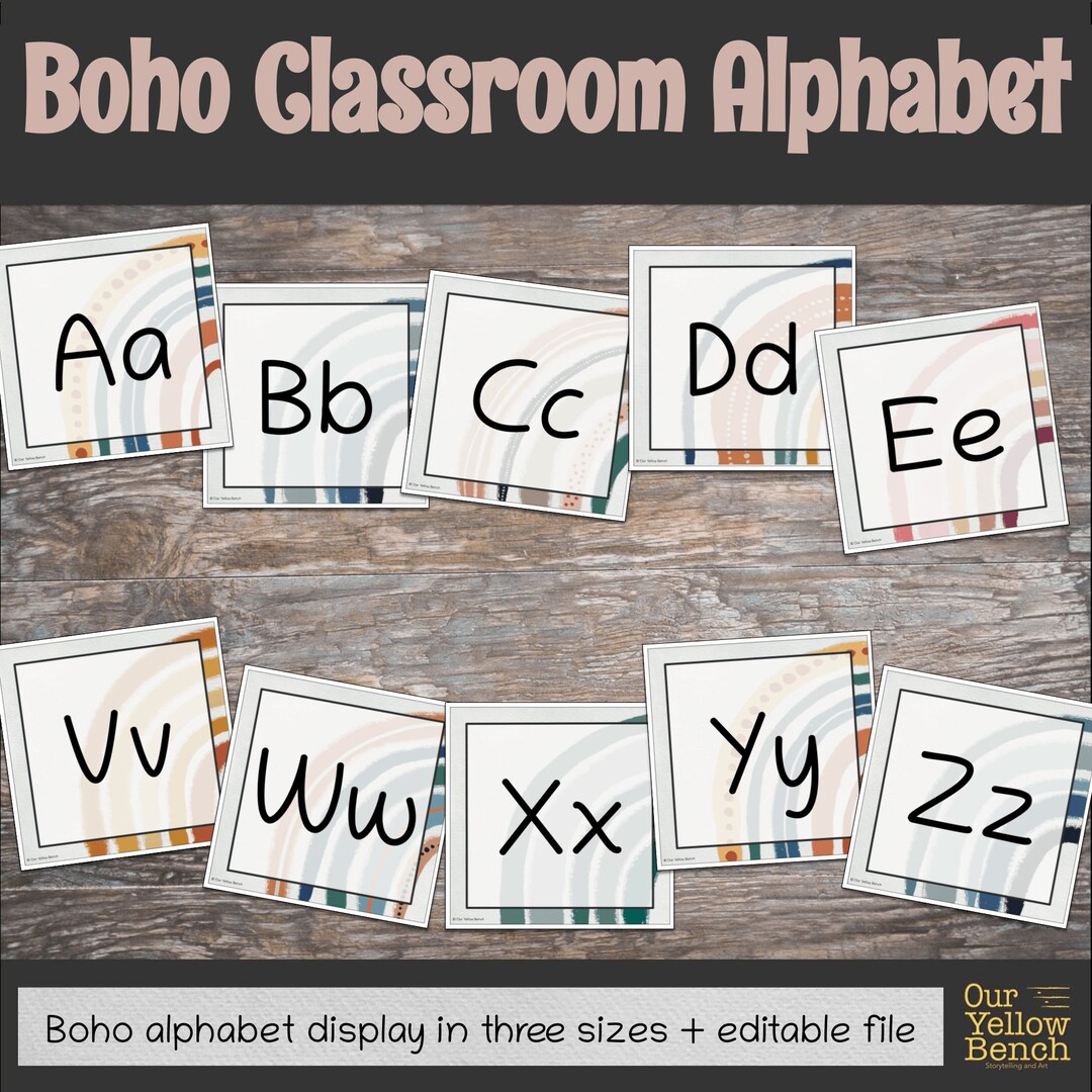 Alfabeto de salón de clases de arcoíris boho - Etsy España