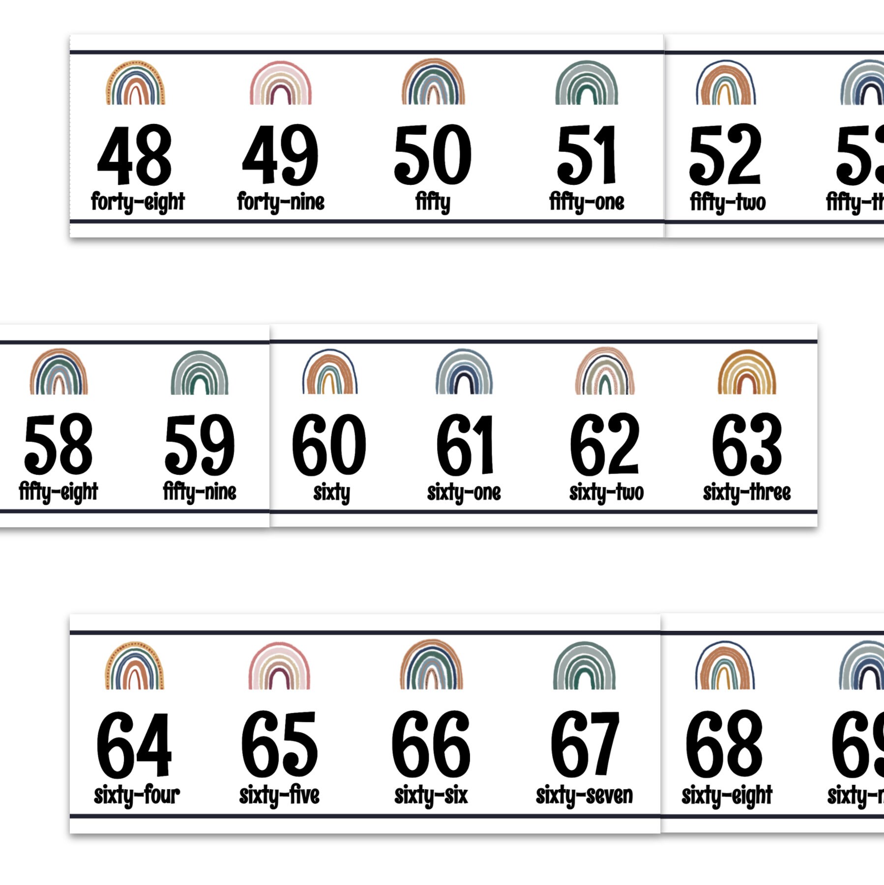 Boho Rainbow Number Line Numberline 0-120 Boho Classroom - Etsy