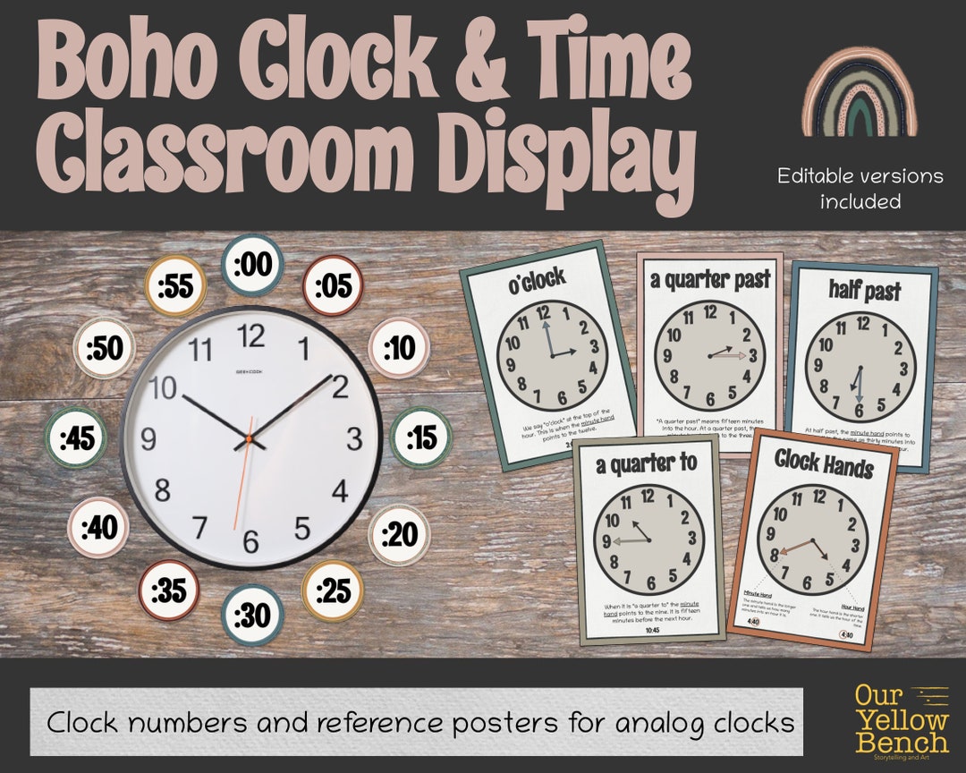 Boho Clock & Time Classroom Display for Analog Clocks - Etsy UK