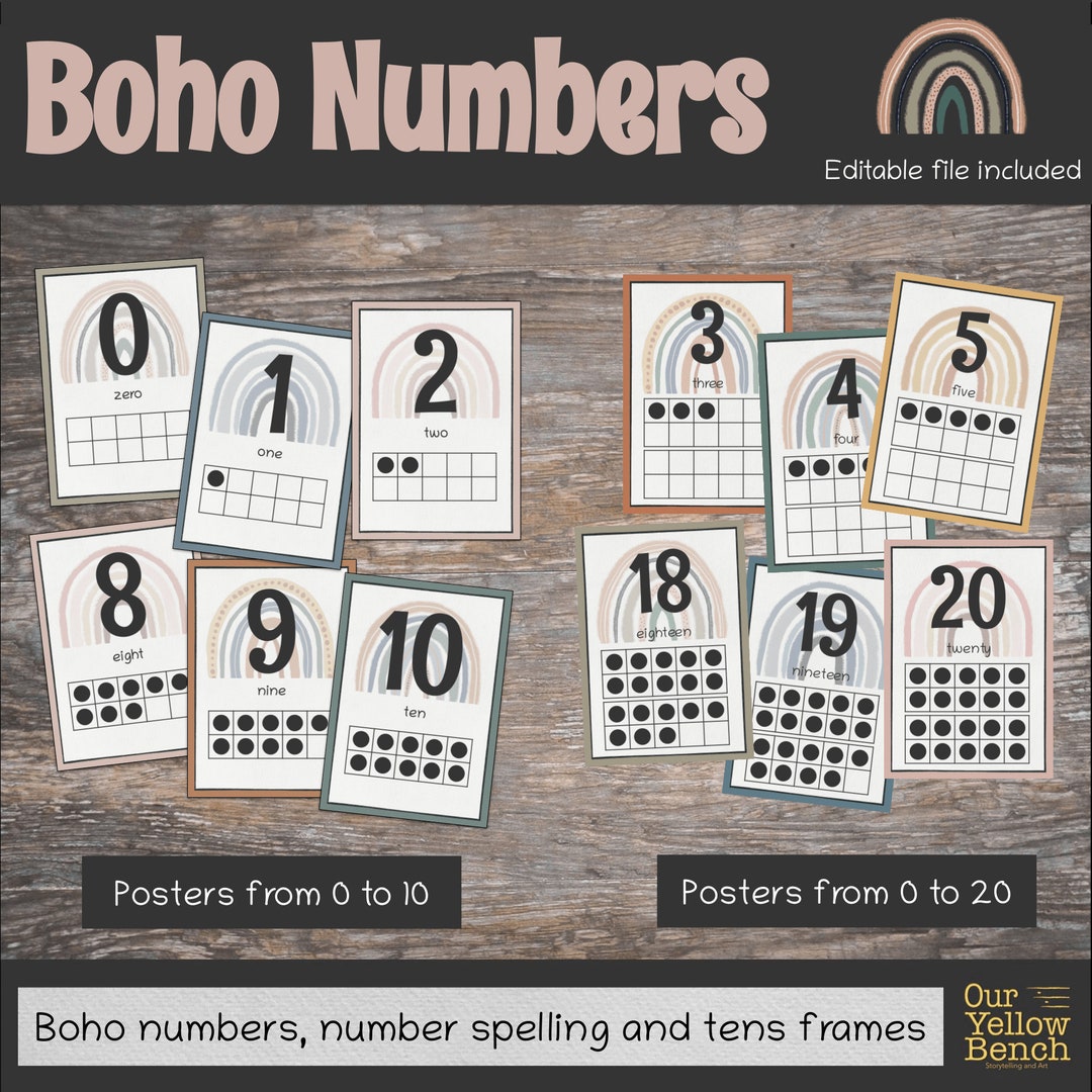Boho Numbers With Tens Frames (0-10 and 0-20) - Etsy