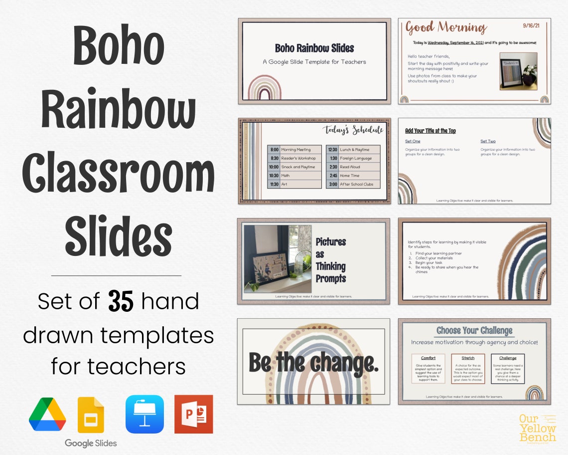 Boho Rainbow Slides Template for Teachers | Etsy