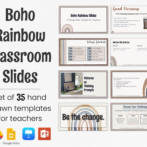 Boho Rainbow Slides Template for Teachers | Etsy