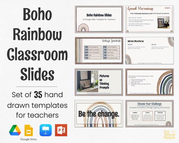 Boho Rainbow Slides Template for Teachers | Etsy