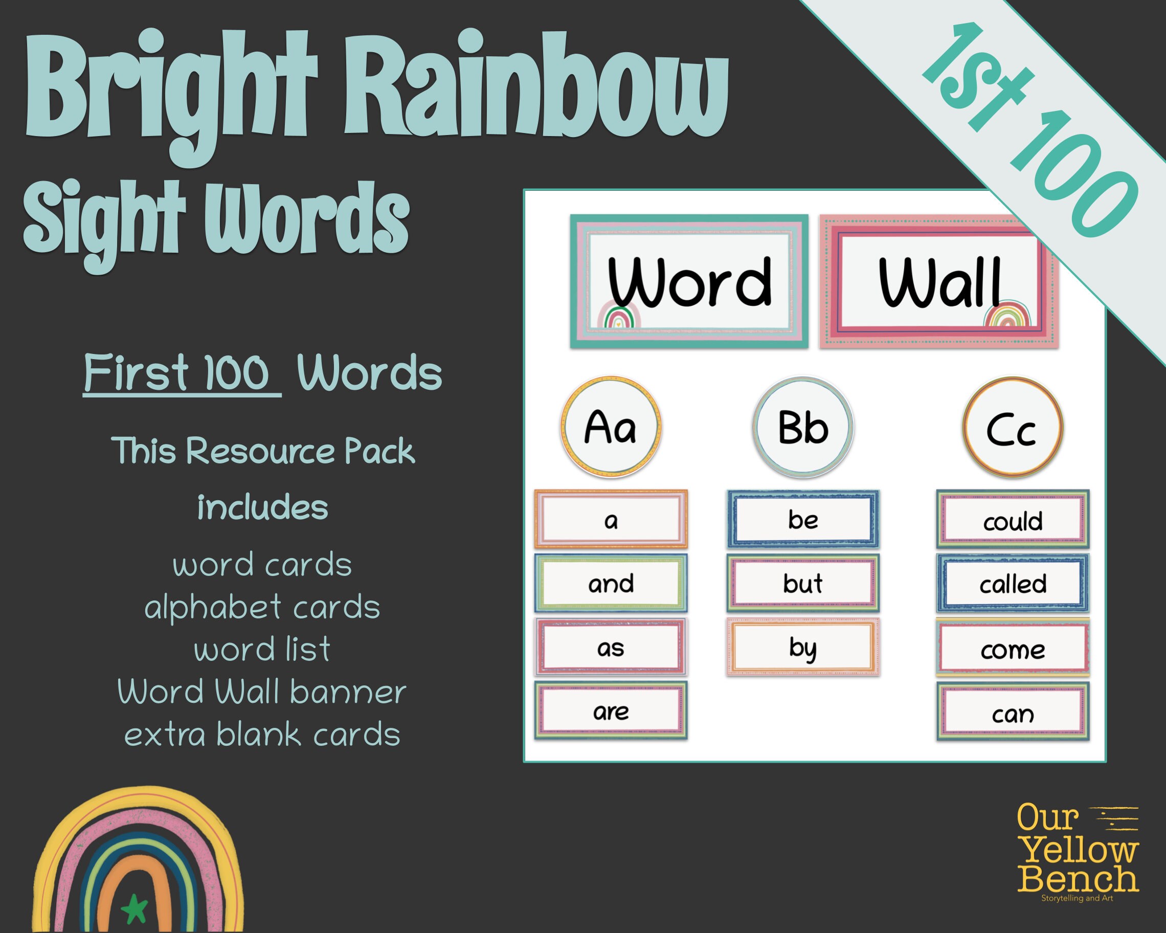 Bright Rainbow Sight Words First 100 | Etsy
