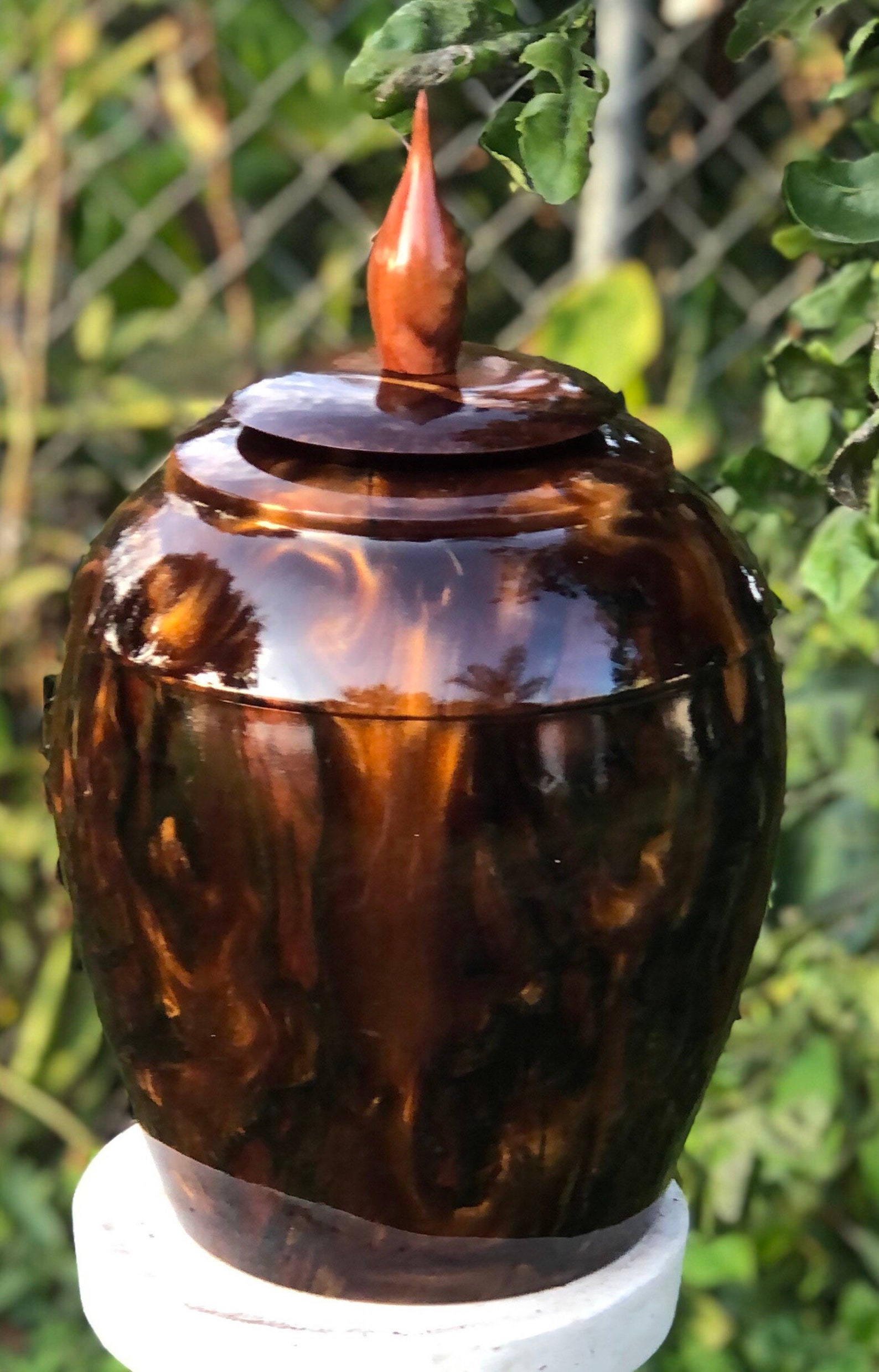 Hand Turned Wood-resin Urn With Golden Brown Accents - Etsy