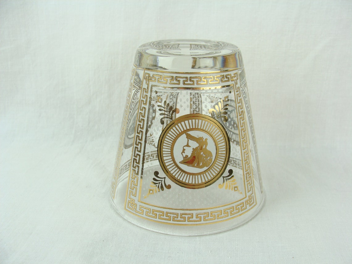 Vintage Greek Rocks Glass 60s Metallic Gold Mid Century Greek - Etsy