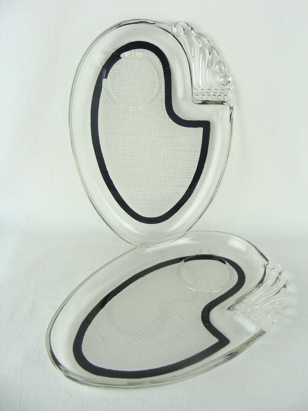Vintage Glass Snack Plates Art Deco Style 60s Black White Set of 2 - Etsy