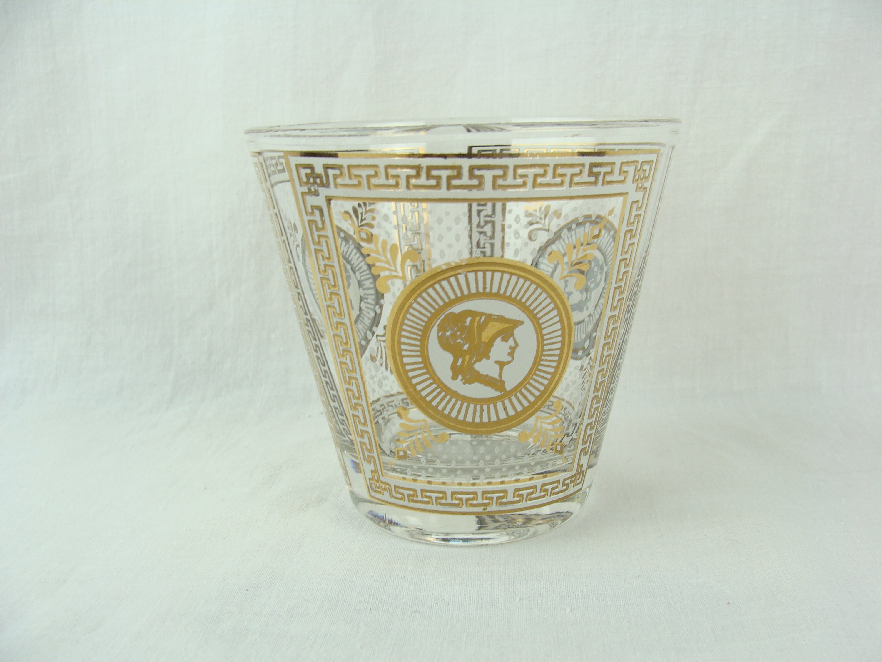 Vintage Greek Rocks Glass 60s Metallic Gold Mid Century Greek Key Coin ...