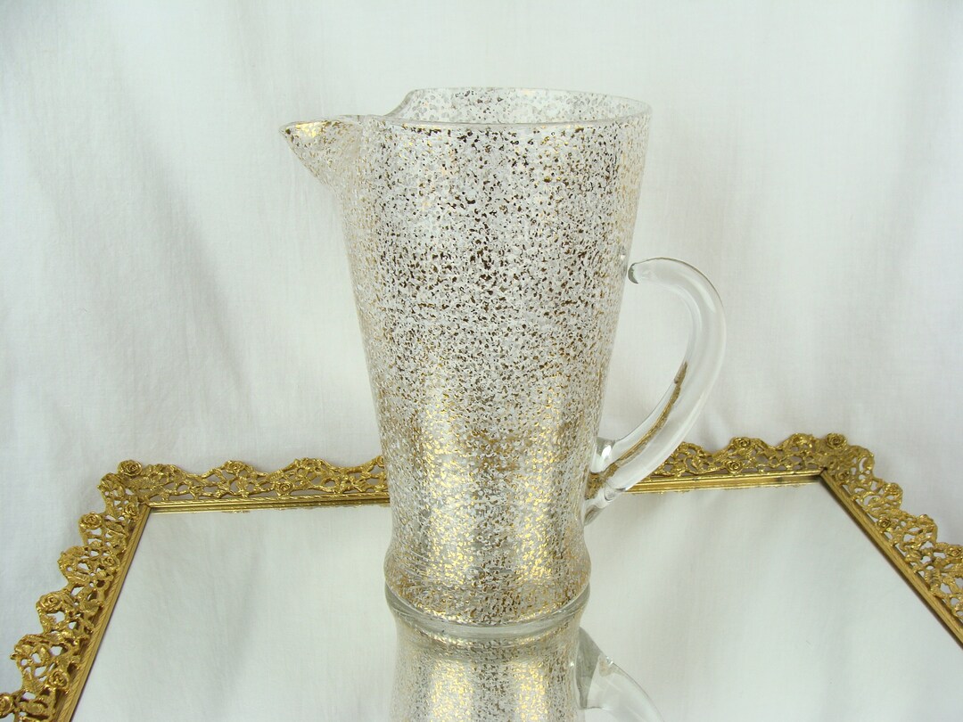 Vintage Gold Splatter Glass Pitcher Mid Century Barware 60s Large ...