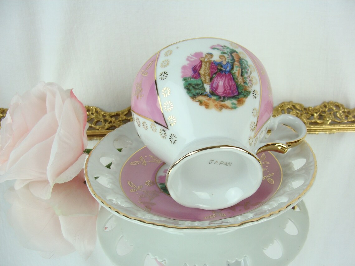 Vintage Tea Cup Saucer 50s Pedestal Cup Reticulated Saucer Coffee Cup ...