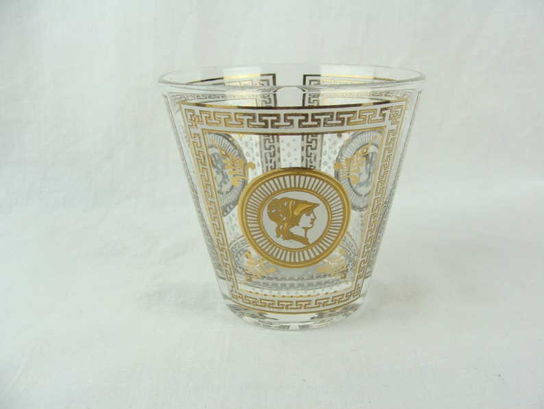 Vintage Greek Rocks Glass 60s Metallic Gold Mid Century Greek Key Coin ...