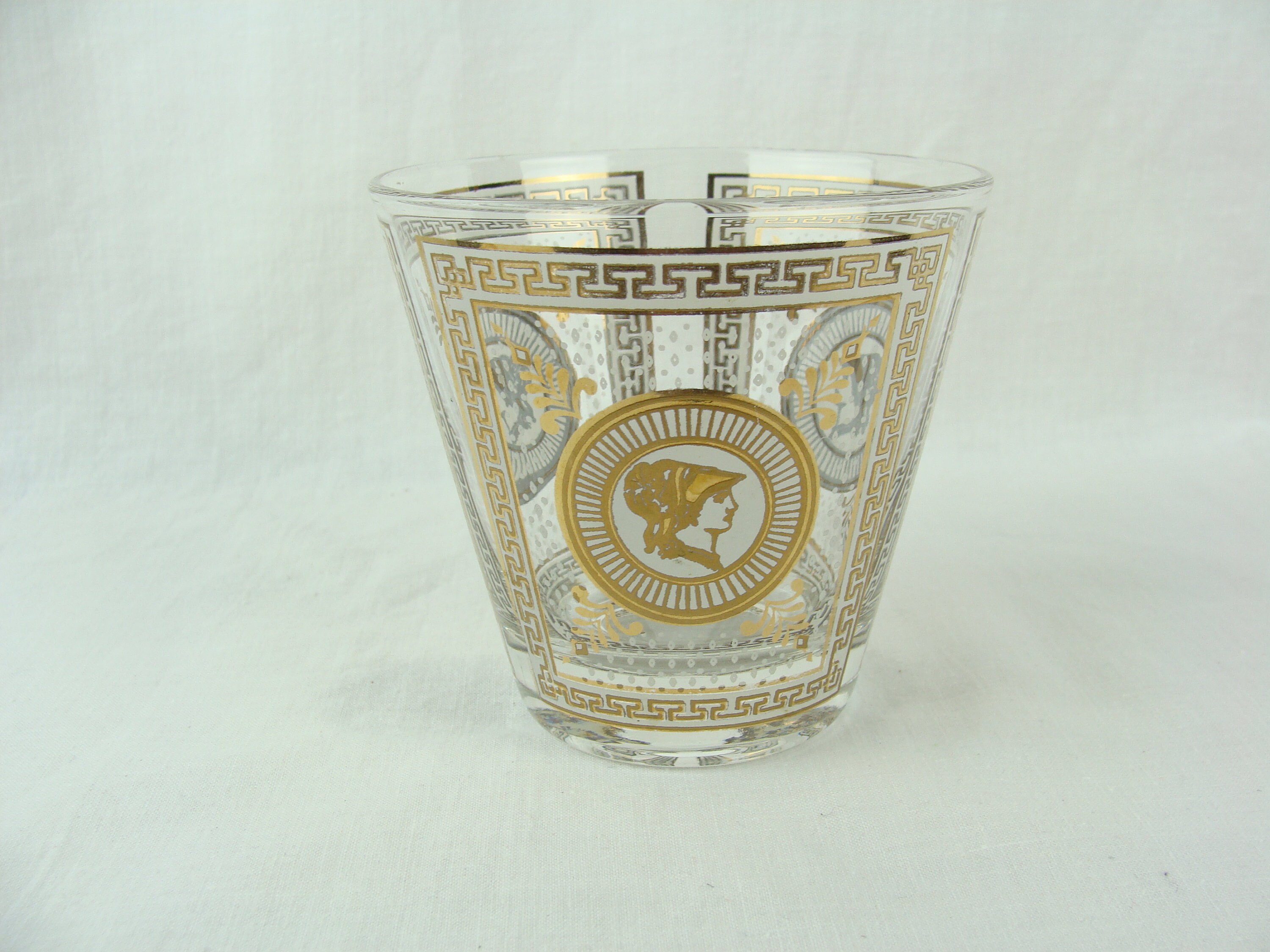 Vintage Greek Rocks Glass 60s Metallic Gold Mid Century Greek Key Coin ...