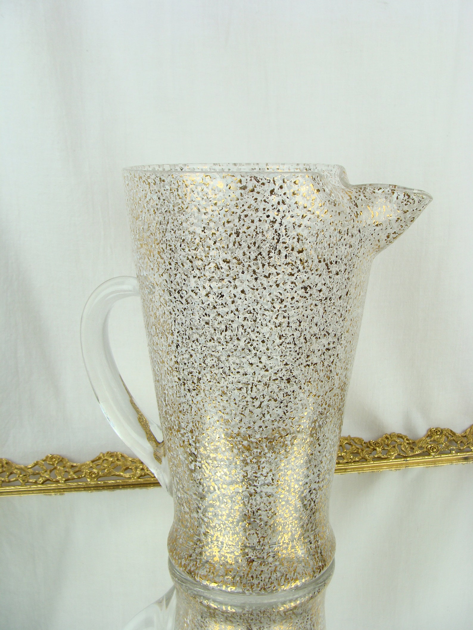 Vintage Gold Splatter Glass Pitcher Mid Century Barware 60s Large ...