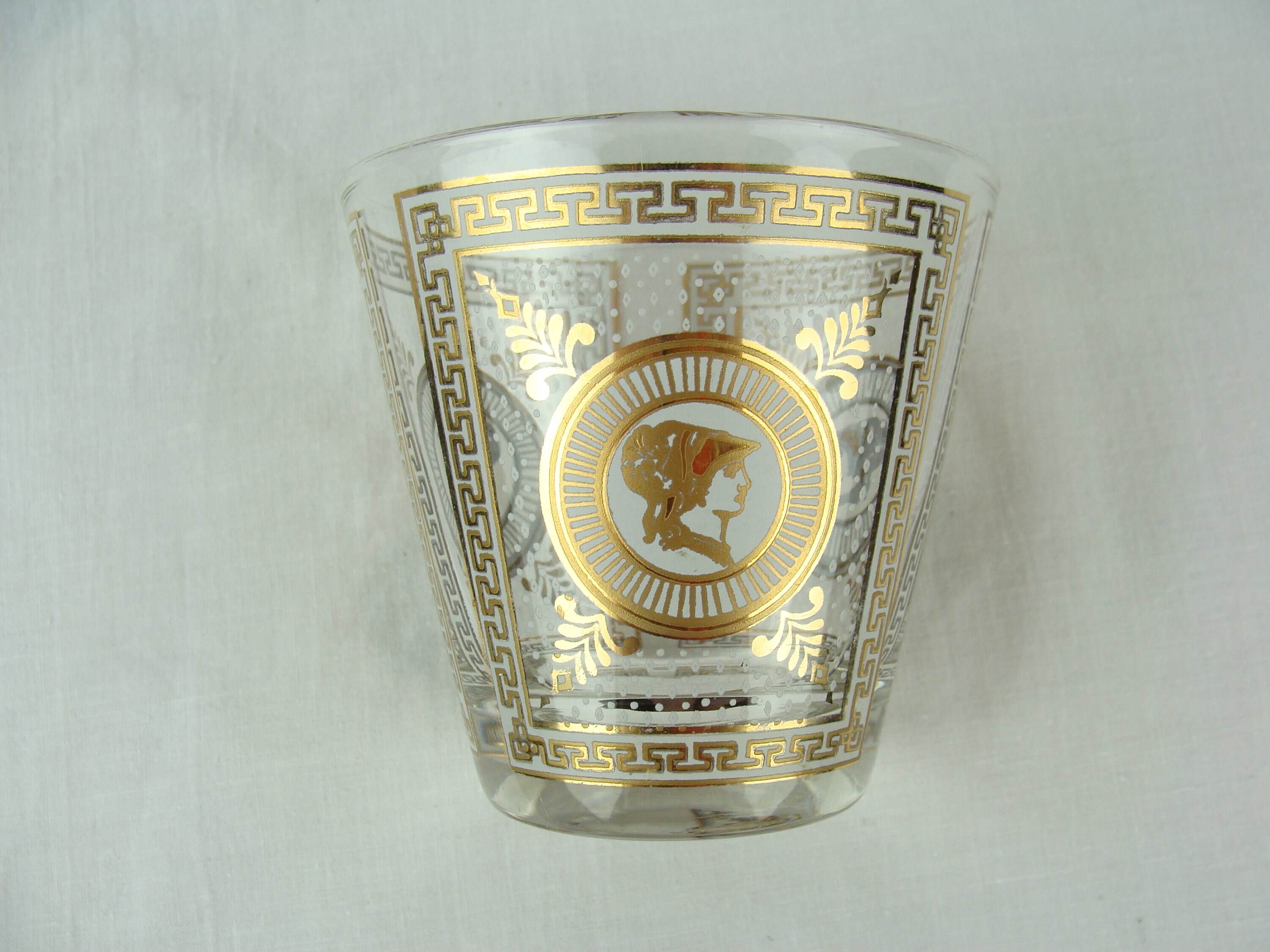Vintage Greek Rocks Glass 60s Metallic Gold Mid Century Greek Key Coin ...