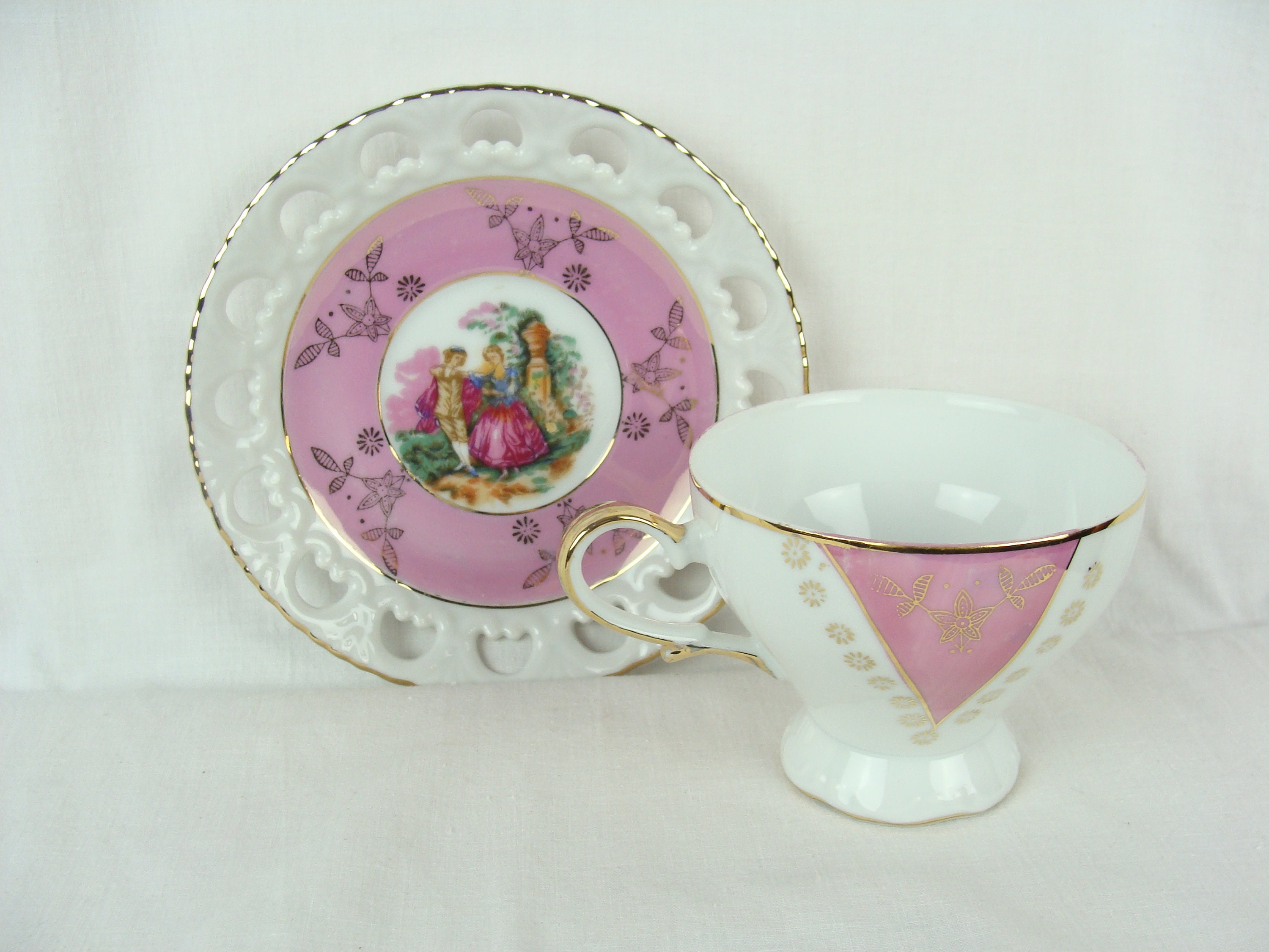 Vintage Tea Cup Saucer 50s Pedestal Cup Reticulated Saucer Coffee Cup ...