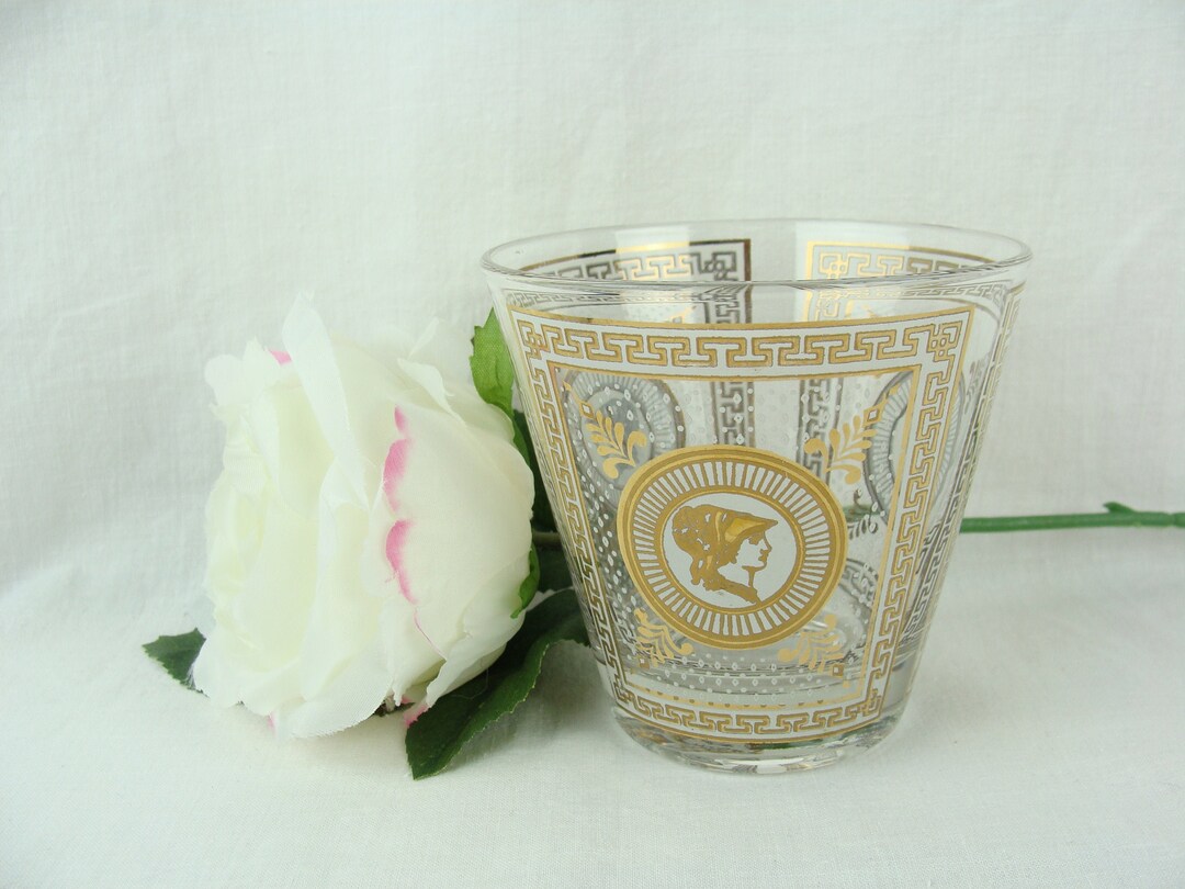 Vintage Greek Rocks Glass 60s Metallic Gold Mid Century Greek Key Coin ...