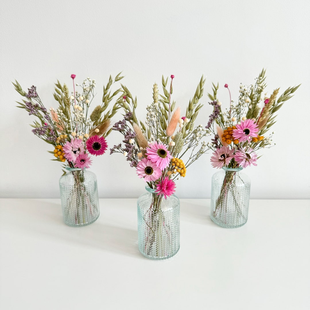 Mini Dried Flower Arrangement | Optional Vase | 25cm Tall | Small Dried ...