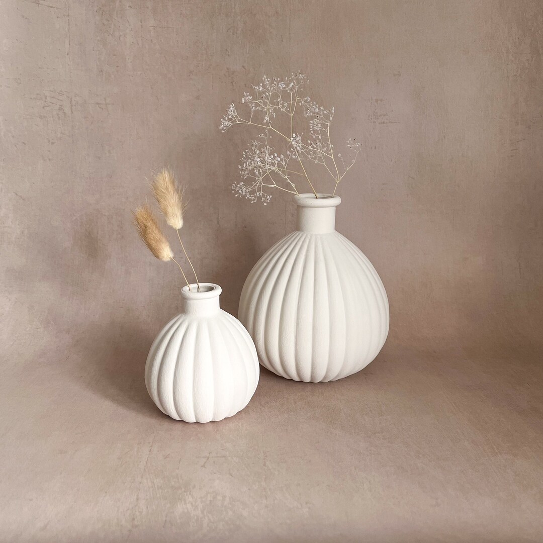 Small Beige Ribbed Hand Painted Vases Bud Vase Set of Vases Ceramic ...