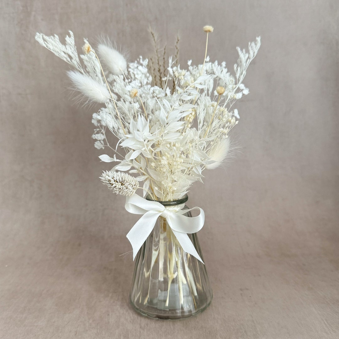 Mini White Dried Flower Arrangement in Vase | Small Dried Flower ...