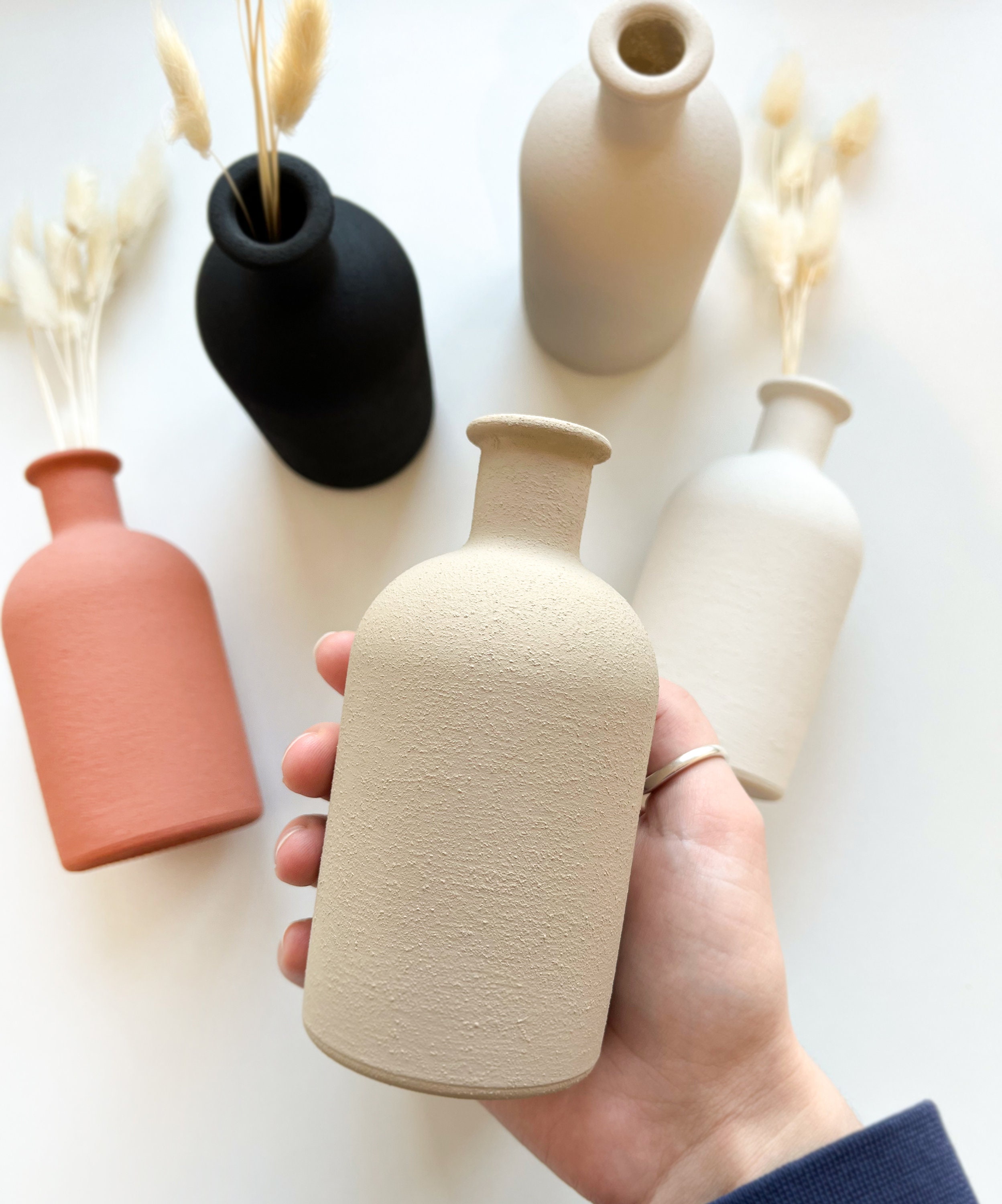 Small Bud Hand Painted Vase With Bunny Tails Matte Ceramic - Etsy