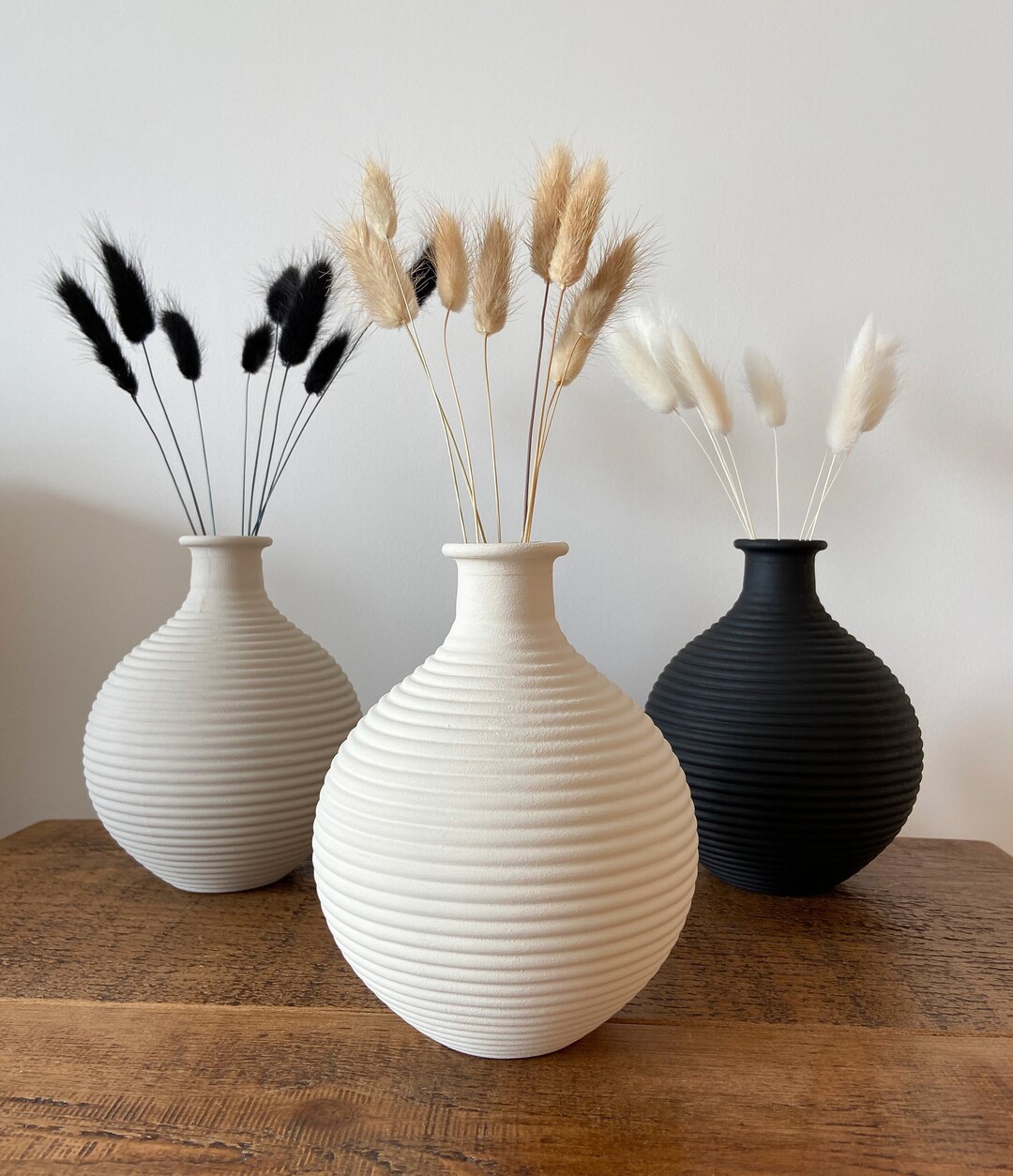 Round Ribbed Hand Painted Vase Ceramic Effect Matte Vase Home Decor ...