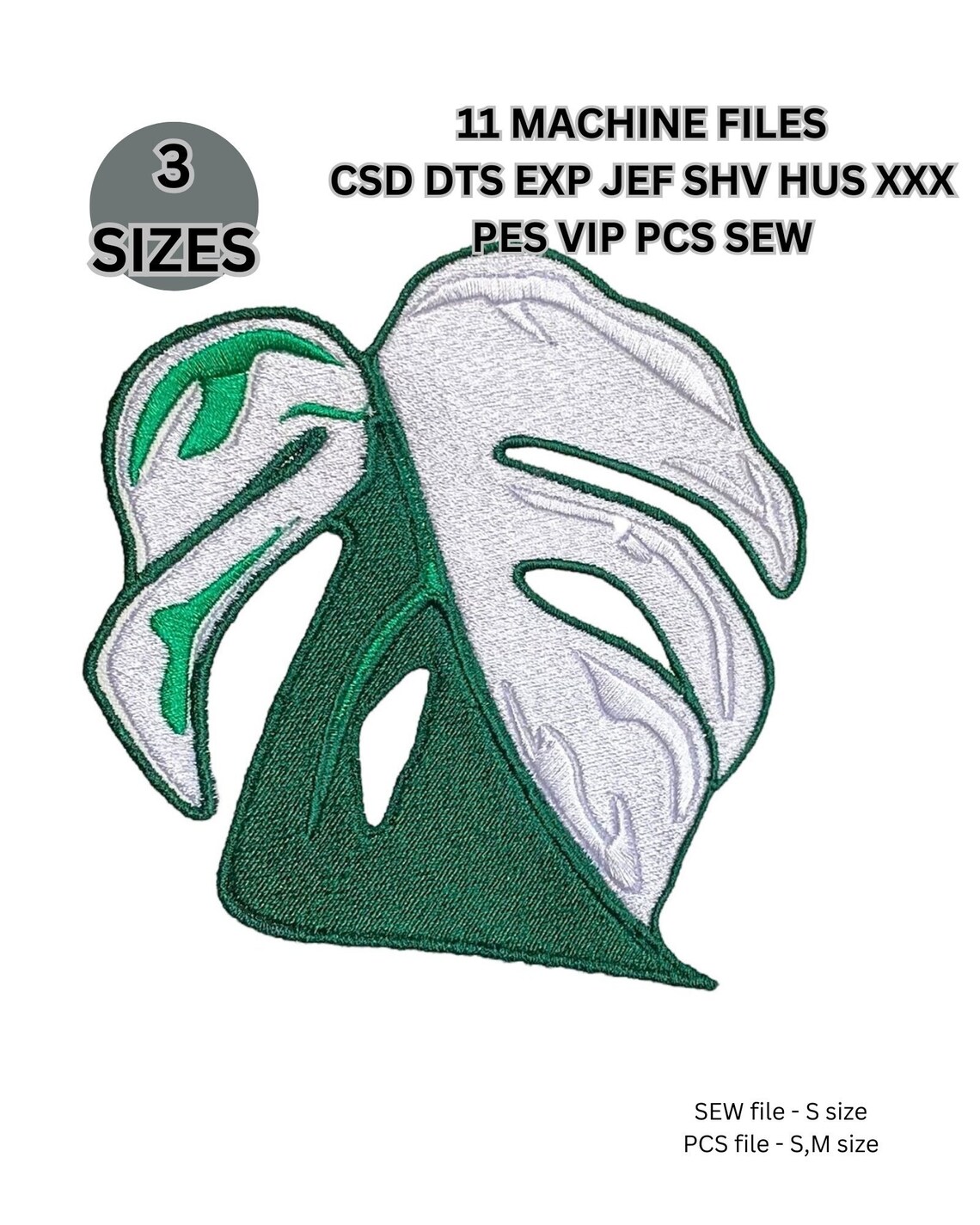 Monstera Albo Embroidery Design: Green & White Variegata Leaf (digital ...