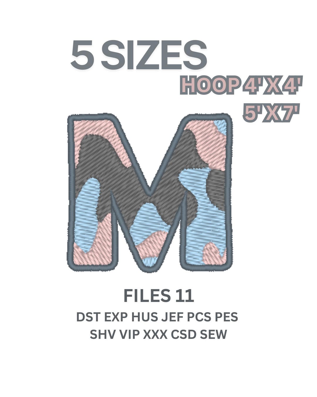 M Initial Letter 5 Sizes Alphabet Uppercase Machine Embroidery Design ...