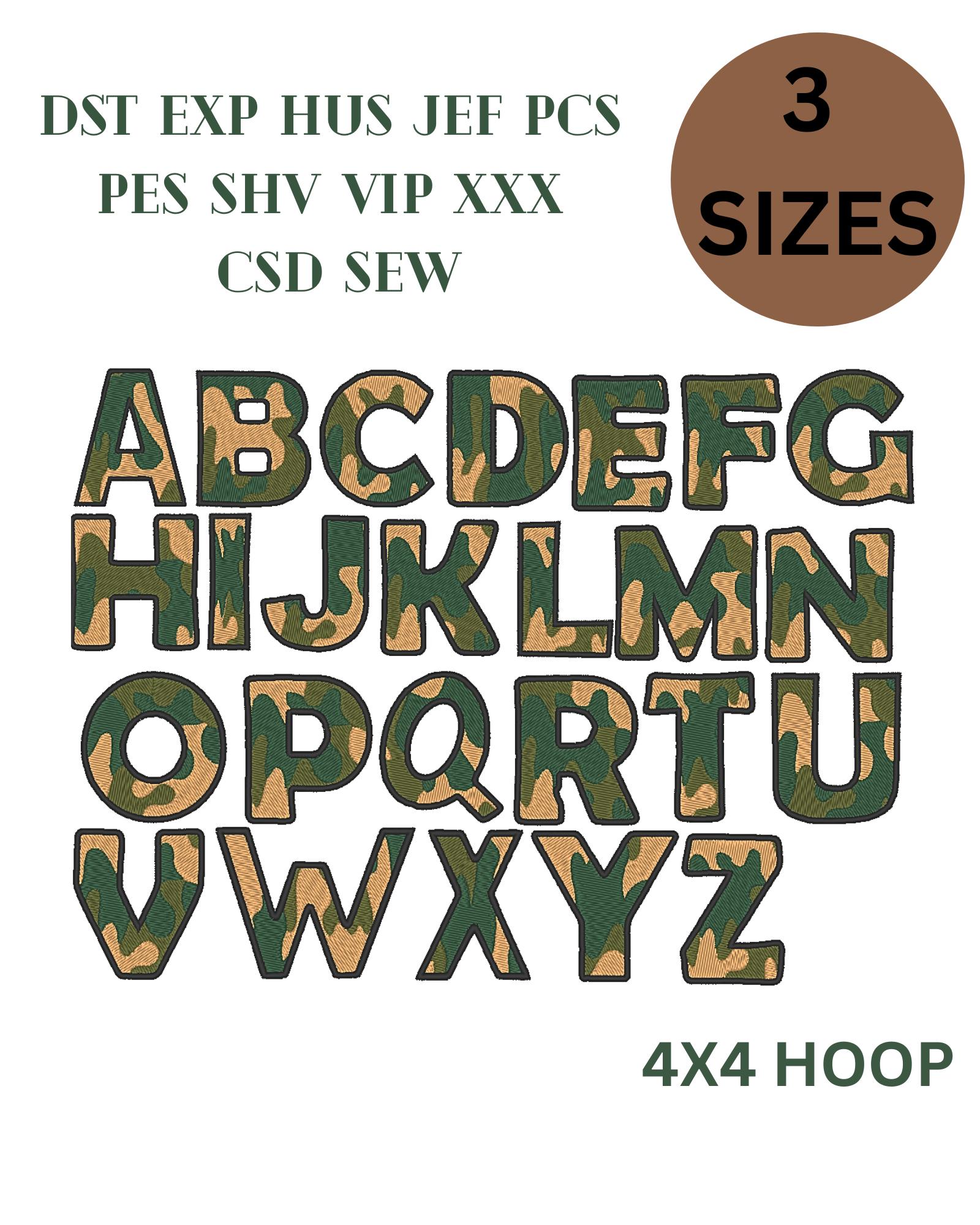 Camouflage Alphabet Machine Embroidery Designs: Military Font (digital ...
