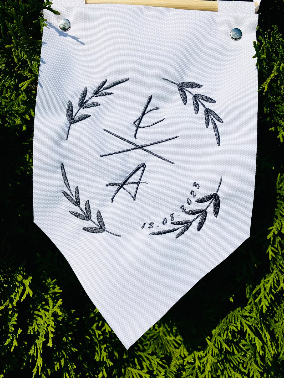 Personalised Embroidered Wedding Flag With Name Initials and Day to ...